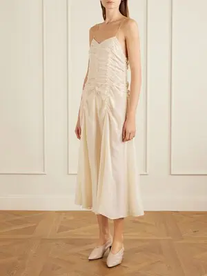 Khaite Raina Ruched Silk-blend Midi Dress - Neutrals