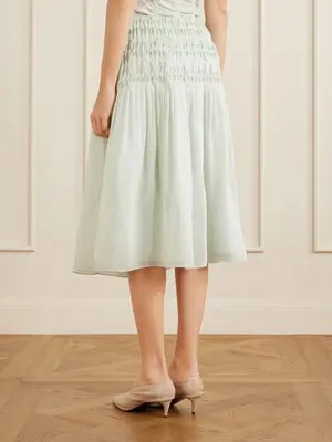 Khaite Florence Shirred Lyocell And Silk-blend Midi Skirt