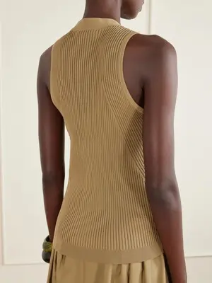Max Mara Lace-detailed Ribbed Cotton-blend Vest - Brown