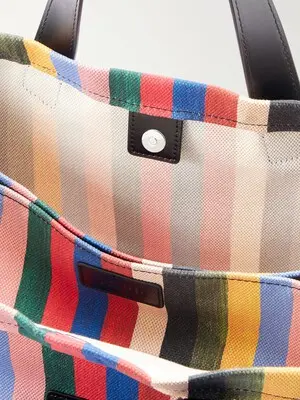 Staud Port Logo-embossed Leather-trimmed Striped Canvas Tote