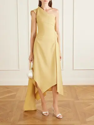 MARMAR HALIM Asymmetrical Draped Crepe Midi Dress