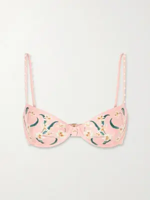 Agua Bendita Embellished Floral-print Bikini Top - Pink