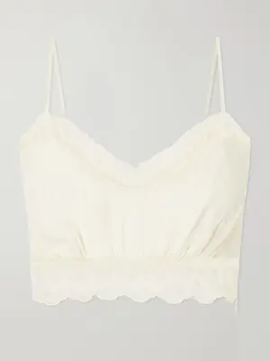 Simone Rocha Lace-trimmed Crepe De Chine Bralette - Neutrals