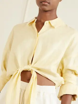 Staud Lisa Knotted Linen Shirt - Yellow