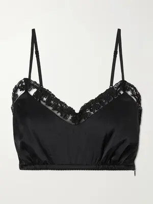 Simone Rocha Lace-trimmed Satin Bralette - Black