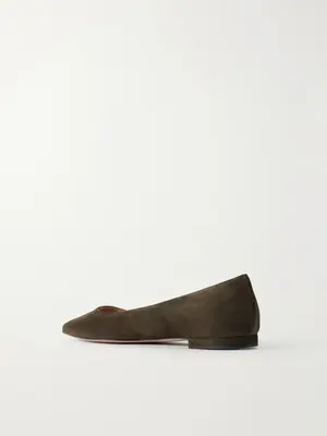 GIANVITO ROSSI Suede Pointed Toe Ballet Flats - Green