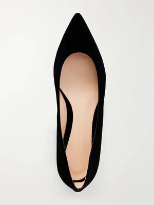 GIANVITO ROSSI Velvet Pointed Toe Ballet Flats - Black