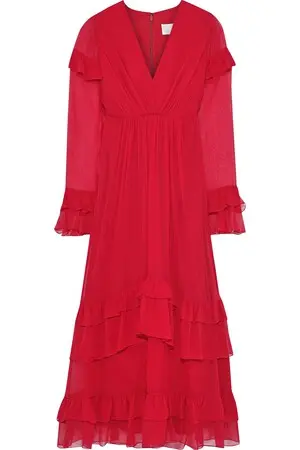 MIKAEL AGHAL Ruffletrimmed Silkchiffon Midi Dress