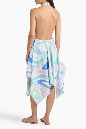 Emilio Pucci Openback Printed Cottonpoplin Halterneck Midi Dress