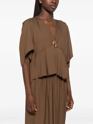 FORTE_FORTE V-neck Cape Sleeve Top With Hammered Ring Detail - Multicolor