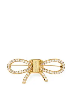 FERRAGAMO FERRAGAMO Gold-Tone Crystal Embellished Bow Pin Multicolor