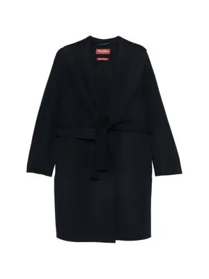 Max Mara Navy Blue Shawl Collar Belted Wrap Coat - Multicolor