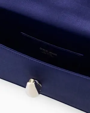 Giorgio Armani Clutch Handbag In Viscose And Silk Satin - Navy Blue