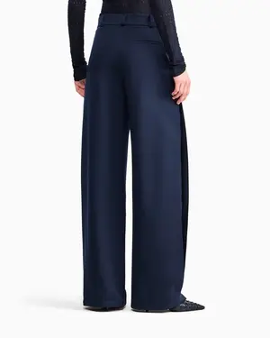 Giorgio Armani Flat Front Tuxedo Wool Trousers - Blue