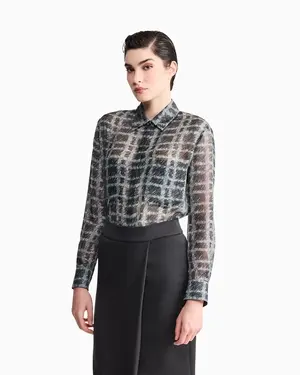 Giorgio Armani Shirt Regular Fit Check Silk Chiffon With Patch Pockets
