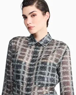 Giorgio Armani Shirt Regular Fit Check Silk Chiffon With Patch Pockets