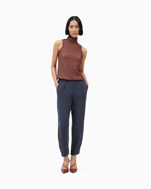 Giorgio Armani Regular Fit Washed Silk Trousers With Elasticated Hem - Blue