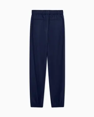 Giorgio Armani Regular Fit Washed Silk Trousers With Elasticated Hem - Blue