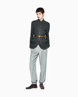 Giorgio Armani Regular Fit Washed Silk Trousers With Elasticated Hem - Green