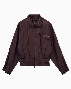 Giorgio Armani Oversized Leather Blouson Jacket - Brown