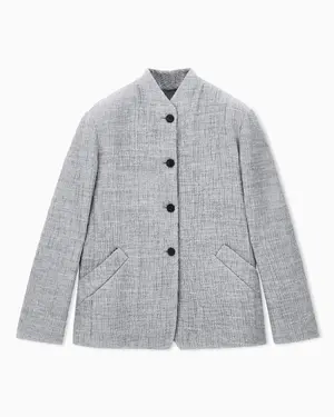 Giorgio Armani Regular Fit Guru Collar Jacket In Wool And Silk Seersucker