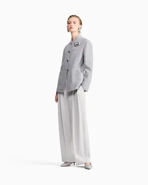 Giorgio Armani Regular Fit Guru Collar Jacket In Wool And Silk Seersucker