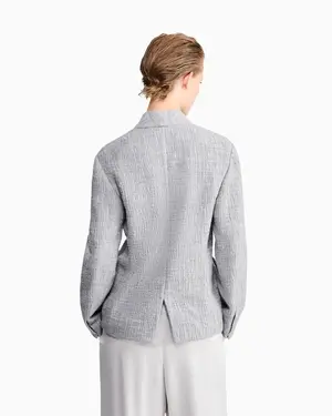 Giorgio Armani Regular Fit Guru Collar Jacket In Wool And Silk Seersucker