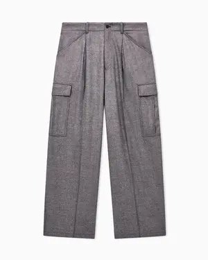 Giorgio Armani Trousers Oversized In Denim-effect Wool And Cashmere - Brown