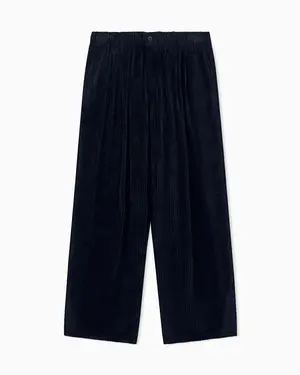 Giorgio Armani Ribbed Viscose Velvet Oversized Trousers - Blue