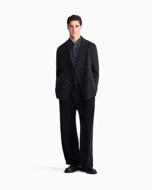 Giorgio Armani Ribbed Viscose Velvet Oversized Trousers - Blue
