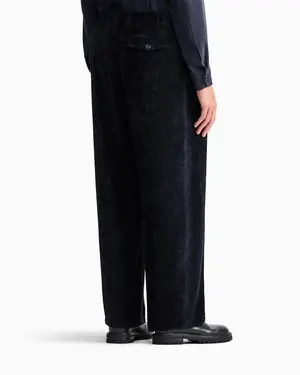 Giorgio Armani Ribbed Viscose Velvet Oversized Trousers - Blue