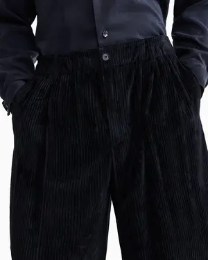 Giorgio Armani Ribbed Viscose Velvet Oversized Trousers - Blue