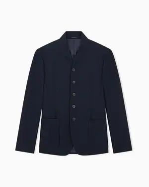 Giorgio Armani Blazer Regular Fit In Hi-tech Warp Knitted Honeycomb - Navy Blue
