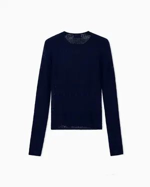 Giorgio Armani Slim Fit Stretch Cotton Lace Crew Neck Sweater - Blue