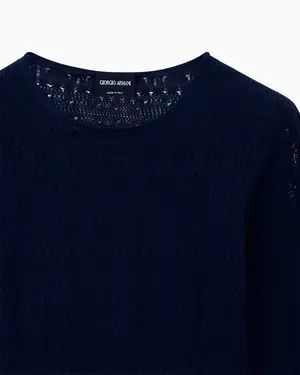 Giorgio Armani Slim Fit Stretch Cotton Lace Crew Neck Sweater - Blue