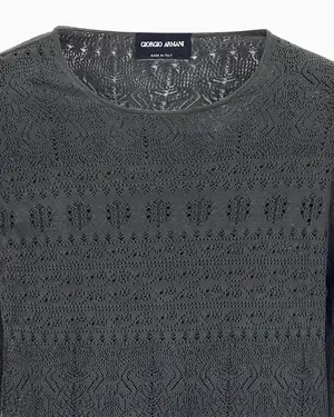 Giorgio Armani Slim Fit Stretch Cotton Lace Crew Neck Sweater
