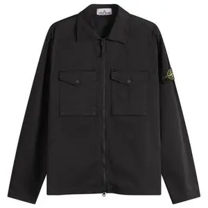Stone Island Organic Cotton Sateen Zip Shirt Jacket - Black