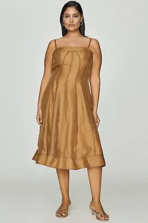 PILCRO Square-neck Chiffon Mi Dress - Honey
