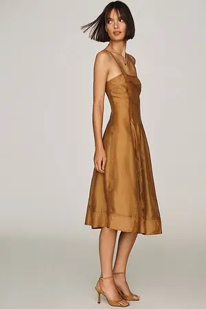 PILCRO Square-neck Chiffon Mi Dress - Honey