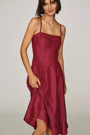 PILCRO Square-neck Chiffon Mi Dress - Raspberry
