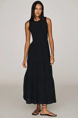 Anthropologie Embroidered Tiered Mini Dress - Black