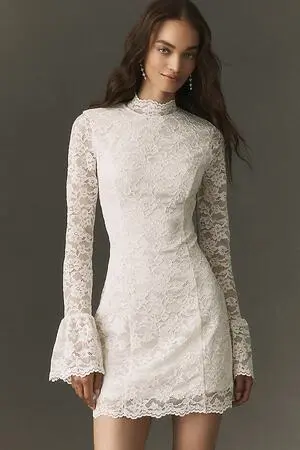 Bhldn Long-sleeve Lace Mi Dress - Ivory