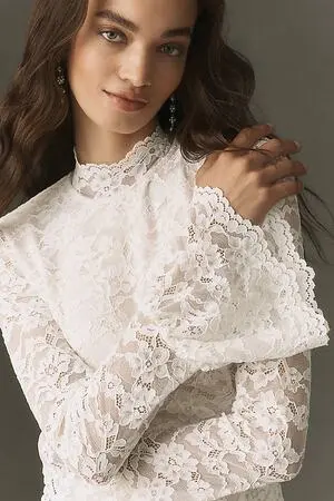 Bhldn Long-sleeve Lace Mi Dress