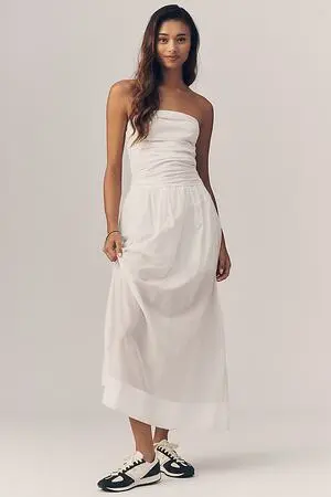 Sundry Voile Ruched Maxi Dress - White