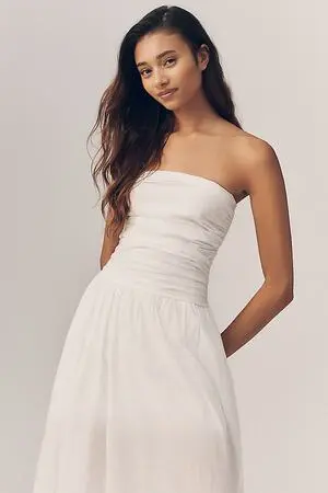 Sundry Voile Ruched Maxi Dress - White