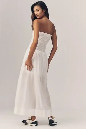 Sundry Voile Ruched Maxi Dress - White