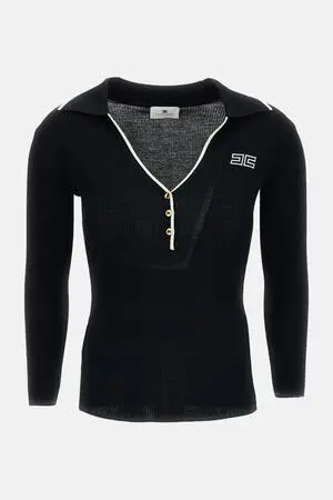 Elisabetta Franchi Ribbed-knit V-neck Sweater With Gold-tone Buttons - Nero