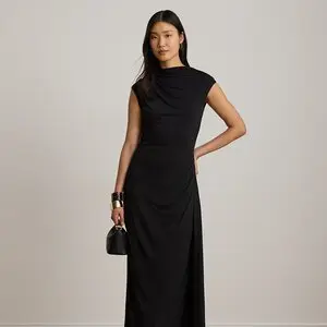 Ralph Lauren Pleated Jersey Boatneck Midi Dress - Black