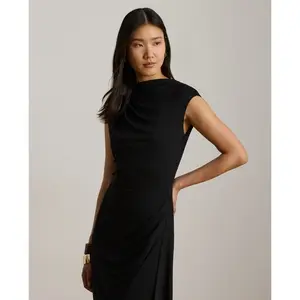 Ralph Lauren Pleated Jersey Boatneck Midi Dress