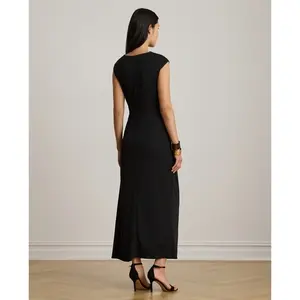 Ralph Lauren Pleated Jersey Boatneck Midi Dress